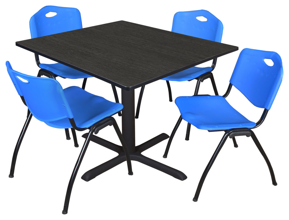 Cain 48" Square Breakroom Table & 4 'M' Stack Chairs, 48 - Contemporary ...