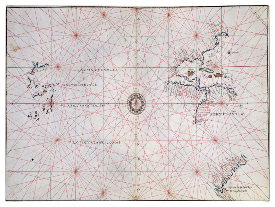 'Nautical Chart of the Pacific Ocean, 1500s' Canvas Art, 14" x 19 ...