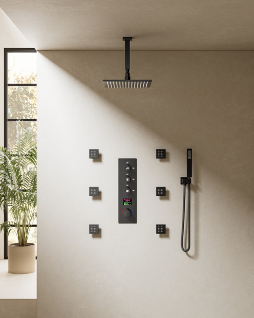 Digital Shower System LED 12" Rain Shower Head With 4-Way Faucet ...