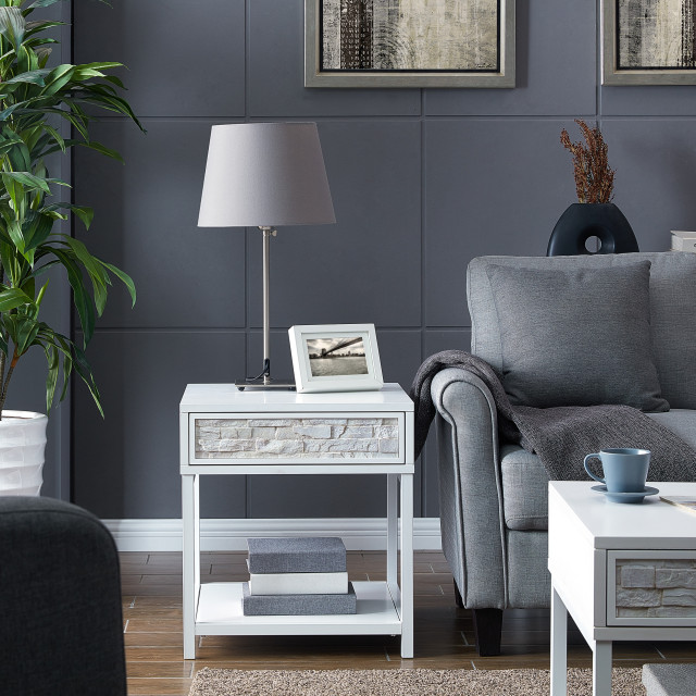 Dimsdale Faux Stone End Table - Contemporary - Side Tables And End ...