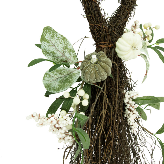 24" Pumpkins and Berries Artificial Fall Harvest Twig Teardrop Swag ...