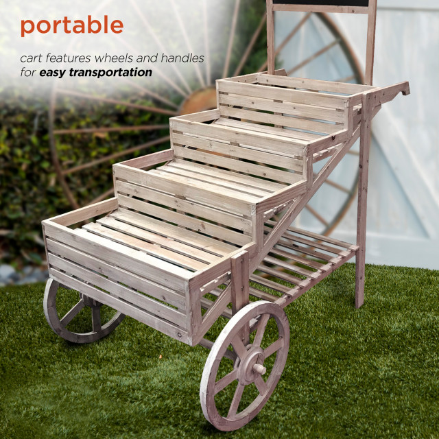 Alpine Wooden Cart Plant and Display Stand With Chalkboard, 59"Tall ...