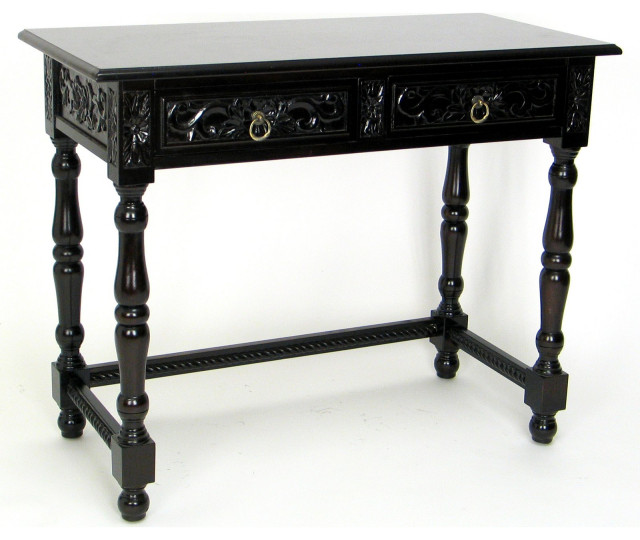 Traditional Console Table, Pine Wood Frame With Unique Carving Accents ...