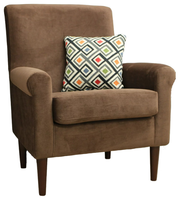 Contemporary Brown Rolled Arm Lounge Chair with Padded Upholstered Seat ...