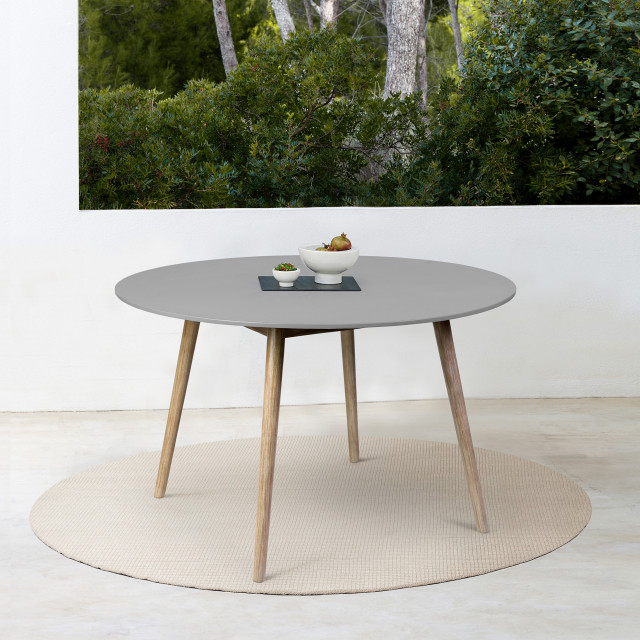 Sydney Outdoor Patio Round Dining Table, Light Eucalyptus and Gray ...