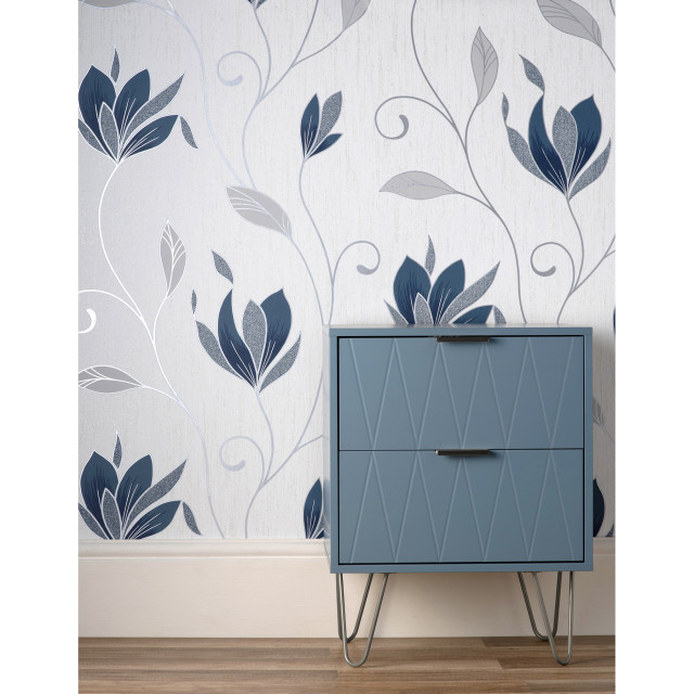 Synergy Navy Floral Wallpaper, Swatch - Contemporary - Wallpaper - by ...