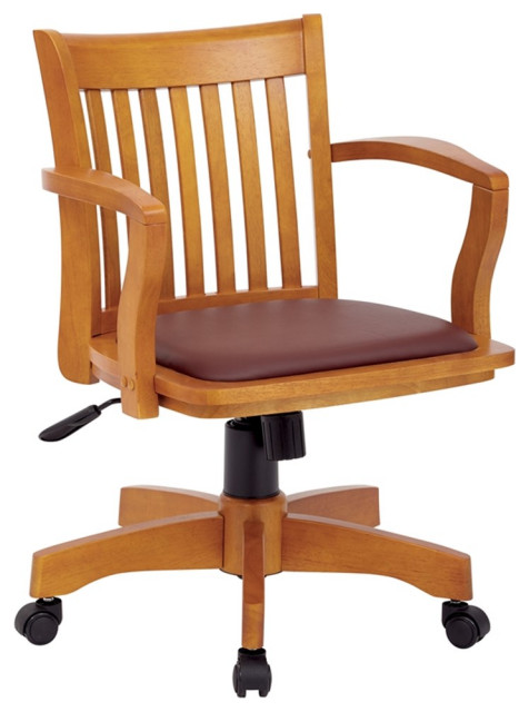 Deluxe Wood Bankers Chair with Vinyl Padded Seat in Fruit Wood Brown ...