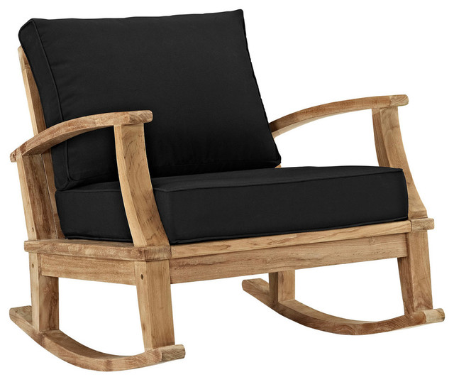 Modern Contemporary Outdoor Patio Teak Rocker, Black, Fabric, Wood ...