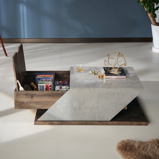 Modern Lift-Top Coffee Table with Drawer, Reclaimed Oak and Gray ...