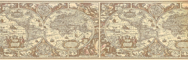 World Map Wallpaper Border Classic Dark Gray Beige 13.5"x15 ...