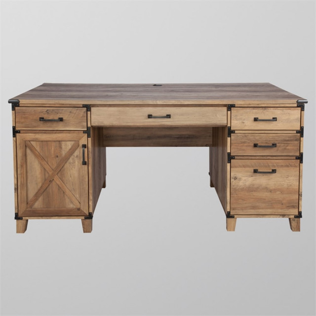 Saint Birch Cambridge Casual Farmhouse Rustic Oak Pedestal Desk ...