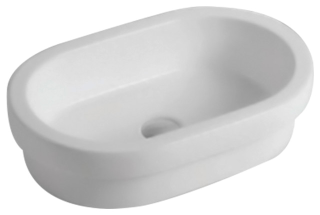 Bright White Oval Partial Drop-In Sink With High Rim - Contemporary ...