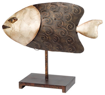Metal Fish Sculpture on Stand - Beach Style - Decorative Objects And ...