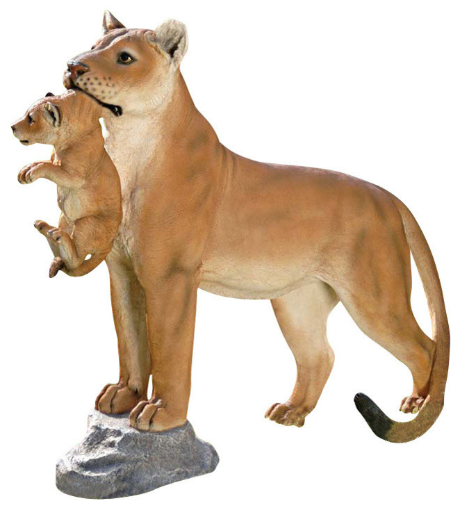 Lioness With Cub Statue - Contemporary - Garden Statues And Yard Art ...
