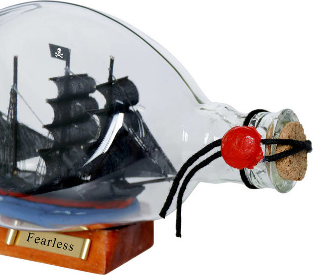 Fearless Pirate Ship in a Glass Bottle 7'' - Pirate Decor - Wood Ship ...