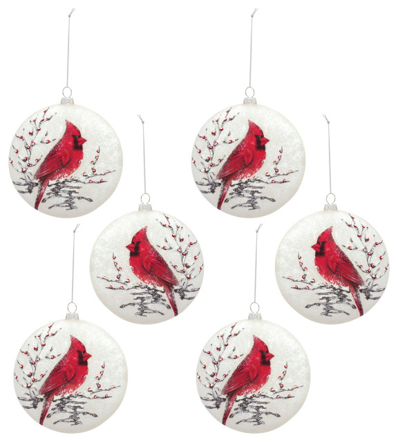 Cardinal Disc Ornament, 6-Piece Set, 5.5"H Glass - Transitional ...
