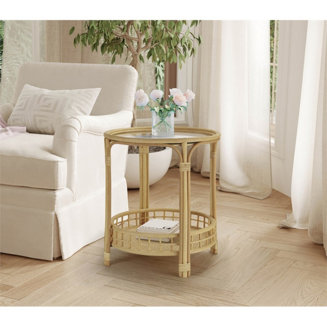 Gallerie Decor Bimini Transitional Rattan/Glass Side Table in Natural - Tropical - Side Tables ...
