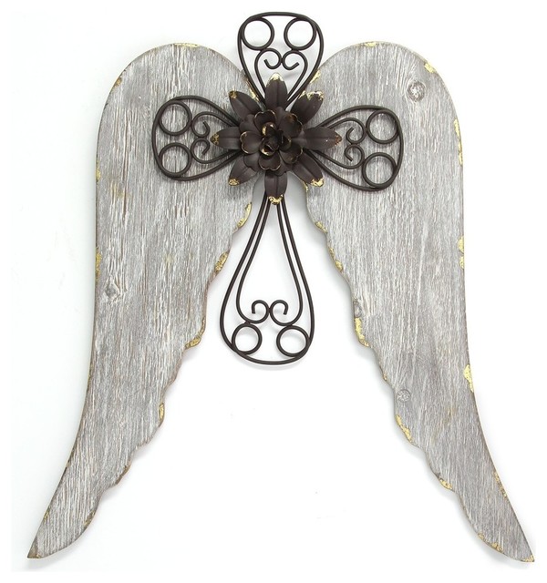 Stratton Home Decor Angel Wings with Cross Wall Decor - Farmhouse ...