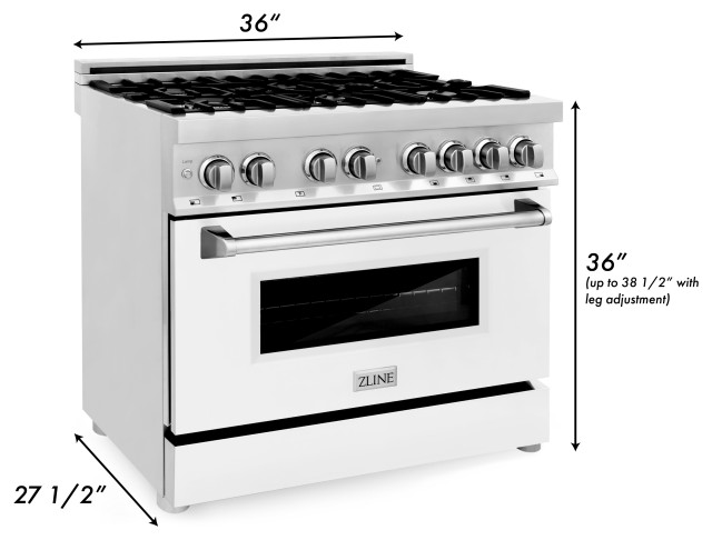 ZLINE 36" Dual Fuel Range With Griddle and White Matte Door, Stainless ...