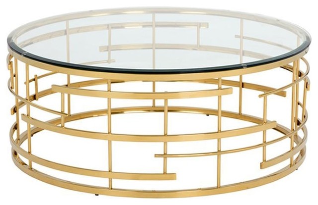 Addison Round Gold Frame Coffee Table WithGlass top - Contemporary ...