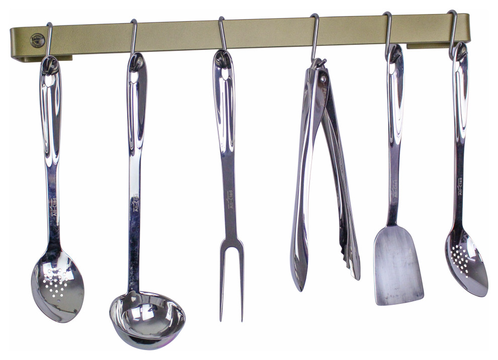Handcrafted 36" Wall Rack Utensil Bar w 6 Hooks, Brass PC ...