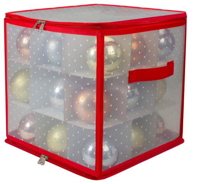 12" Transparent Zip Up Christmas Storage Box, Holds 27 Ornaments ...