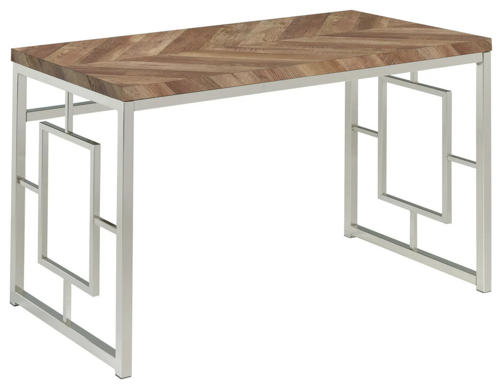 Industrial Desk, Geometric Metal Frame With Rectangular Wood Top ...