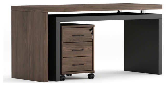 Swivel Desk With Movable File Cabinet Black/Walnut L-Shaped Rotating ...