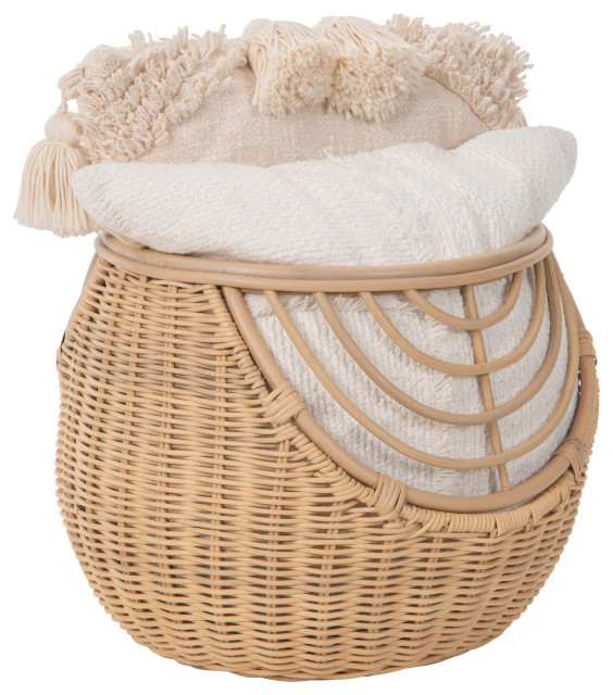 Spider Round Wicker Decorative Storage Basket, Natural - Tropical ...