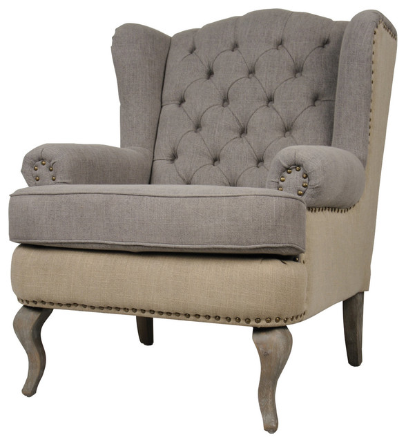 Grey Club Chair w/ Cream On Back - French Country - Armchairs And ...