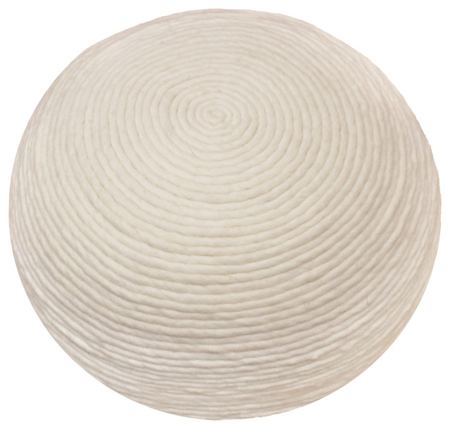 Ellie Round Pouf in Ivory Wool With Polyester Filling - Transitional ...