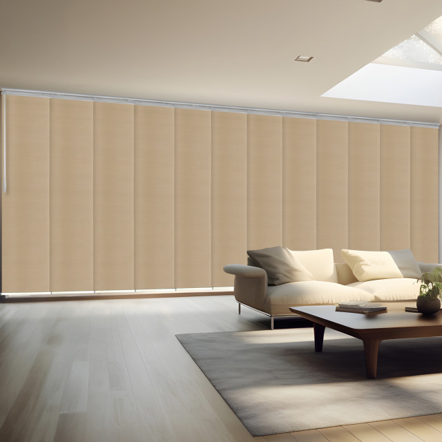 Bisque 12-Panel Track Extendable Vertical Blinds 140-260"W, 91.4" H ...