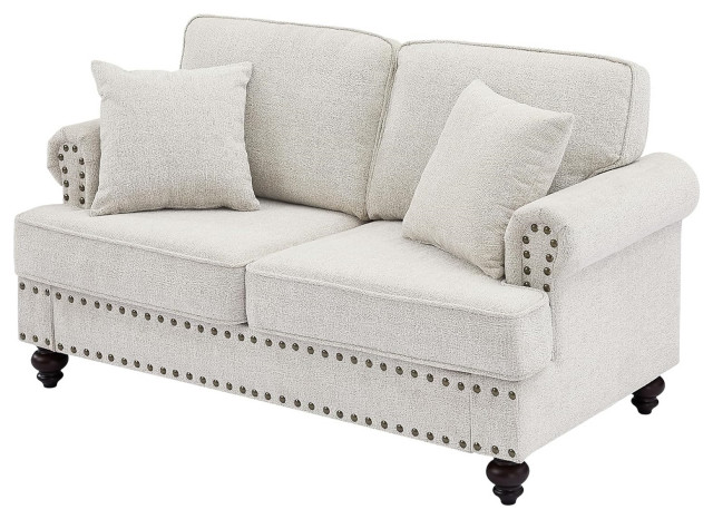 Modern Loveseat, Chenille Fabric Upholstered Seat & Nailhead Trim ...