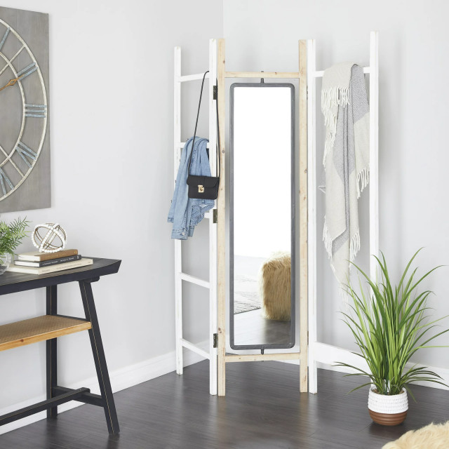 Foldable Room Divider, 3 Panel Design With Mirrored Shades & Ladder ...