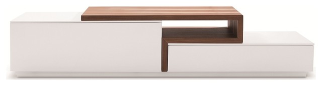 TV045 Modern Tv Stand in White Lacquer and Walnut Finish - Modern ...