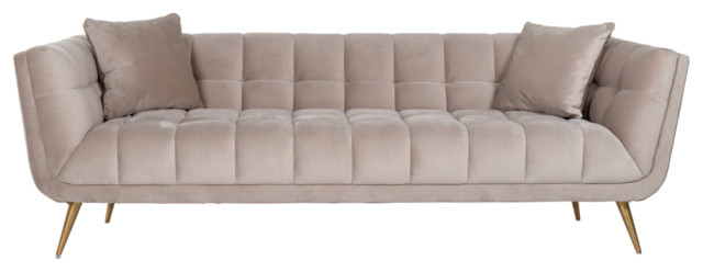 Khaki Velvet Channel Stitched Sofa, OROA Huxley - Midcentury - Sofas ...