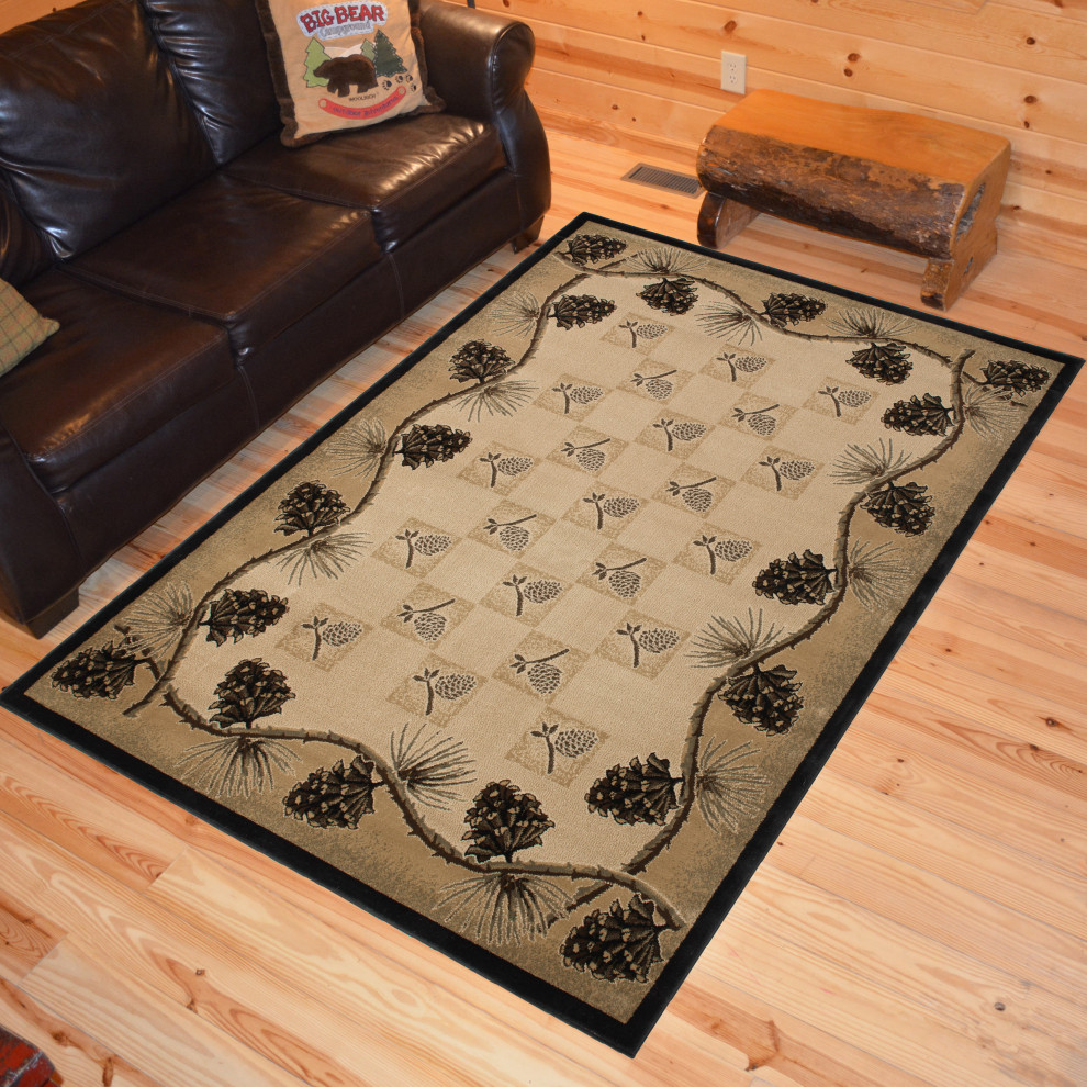 Lodge King Pine Bluff Rustic Pine Cone Area Rug, 7'10"x9'10" - Rustic ...