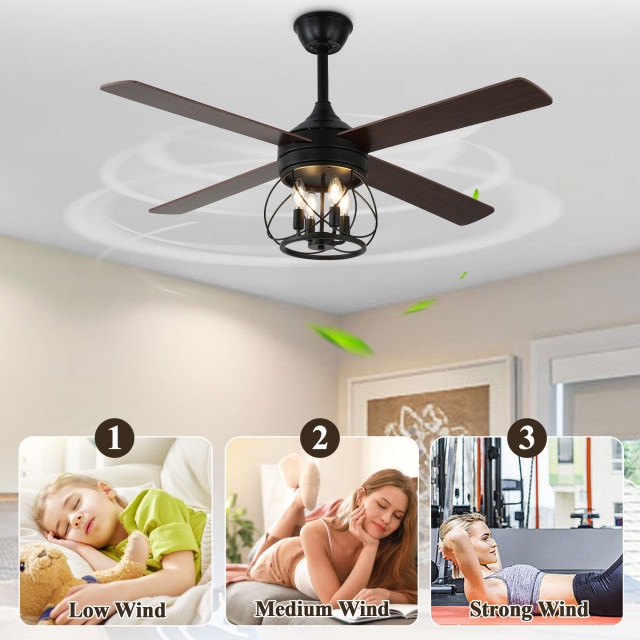 52" Farmhouse Wood Ceiling Fan with Remote and Light,6-Speed Rustic ...