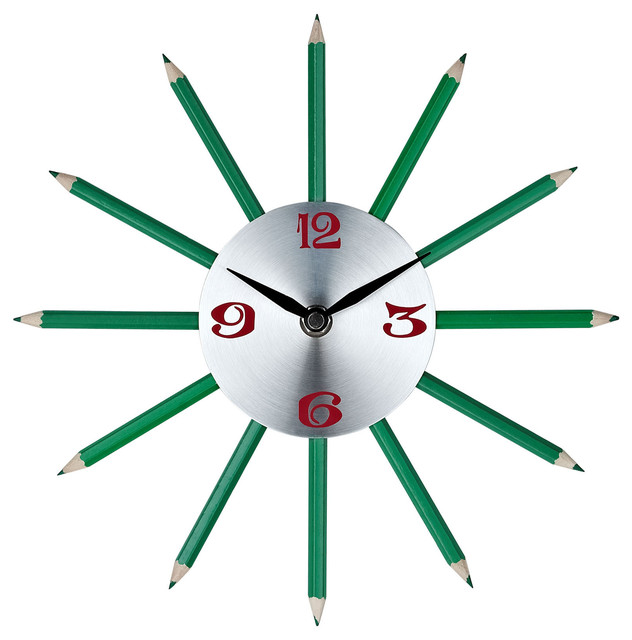 Pencil Wall Clock, Multicolor - Eclectic - Wall Clocks - by Decor ...