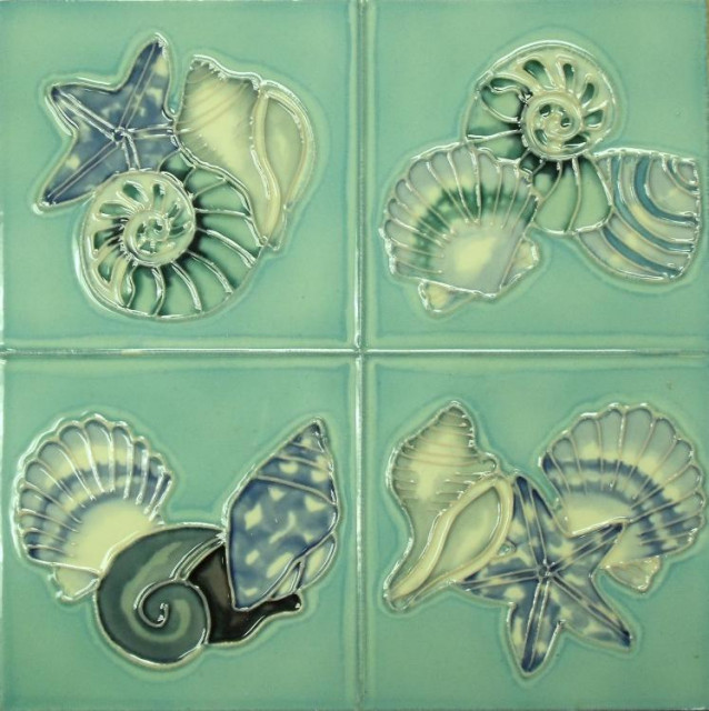 Tropical Starfish and Seashells 8x8 Inches Ceramic Tile - Beach Style ...