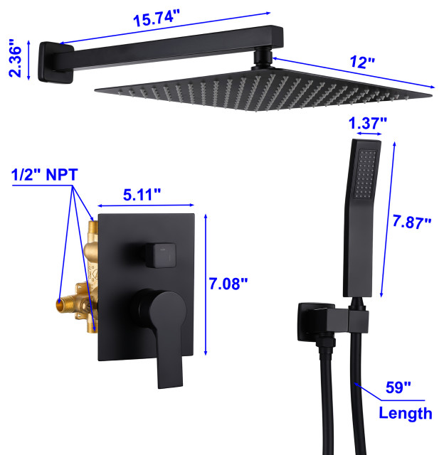 One Handle High Pressure Shower Faucet with Hand Shower and Brass Valve ...