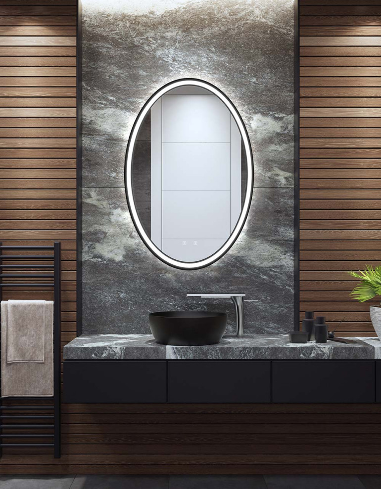 Brilliance Lighted Mirror, Oval, LED, Clear, Brushed Brass - Wall ...