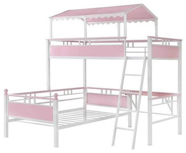 Coaster Alexia Metal Twin over Twin Workstation Bunk Bed in Pink and ...