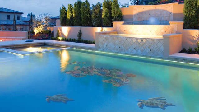 Sea Turtle Porcelain Swimming Pool Mosaic, 20"x20" with shadow - Beach ...