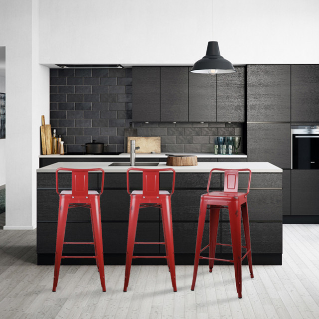 Lowback Red Metal Bar Stools Set of 2 - Industrial - Bar Stools And ...