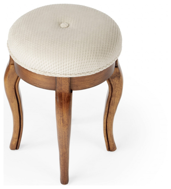 Vintage Look Olive Brown Finish Vanity Stool - Traditional - Vanity ...