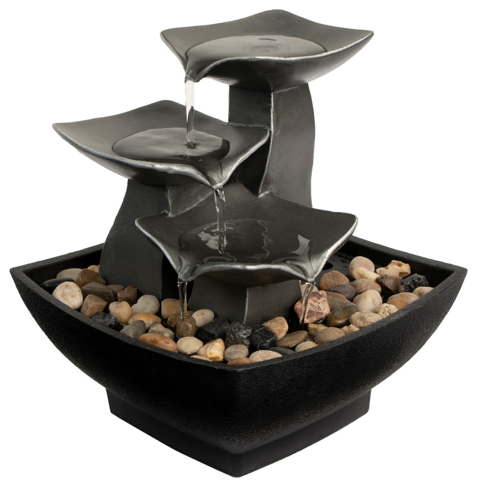 Pure Garden Tabletop 3-Tier Water Fountain With 7" Raku Bowl Waterfall ...