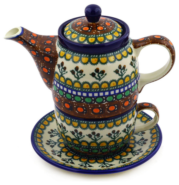 Polmedia Polish Pottery 17 oz. Stoneware Tea Set For One ...