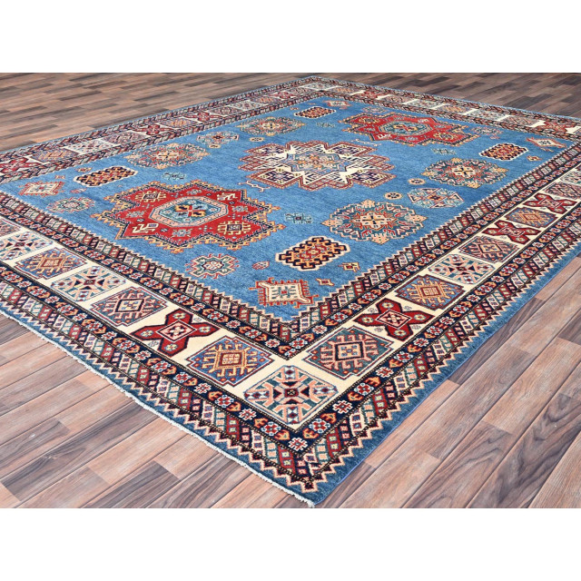 Cerulean Blue Special Kazak Wool Hand Knotted Natural Dyes Rug 9' x 11 ...
