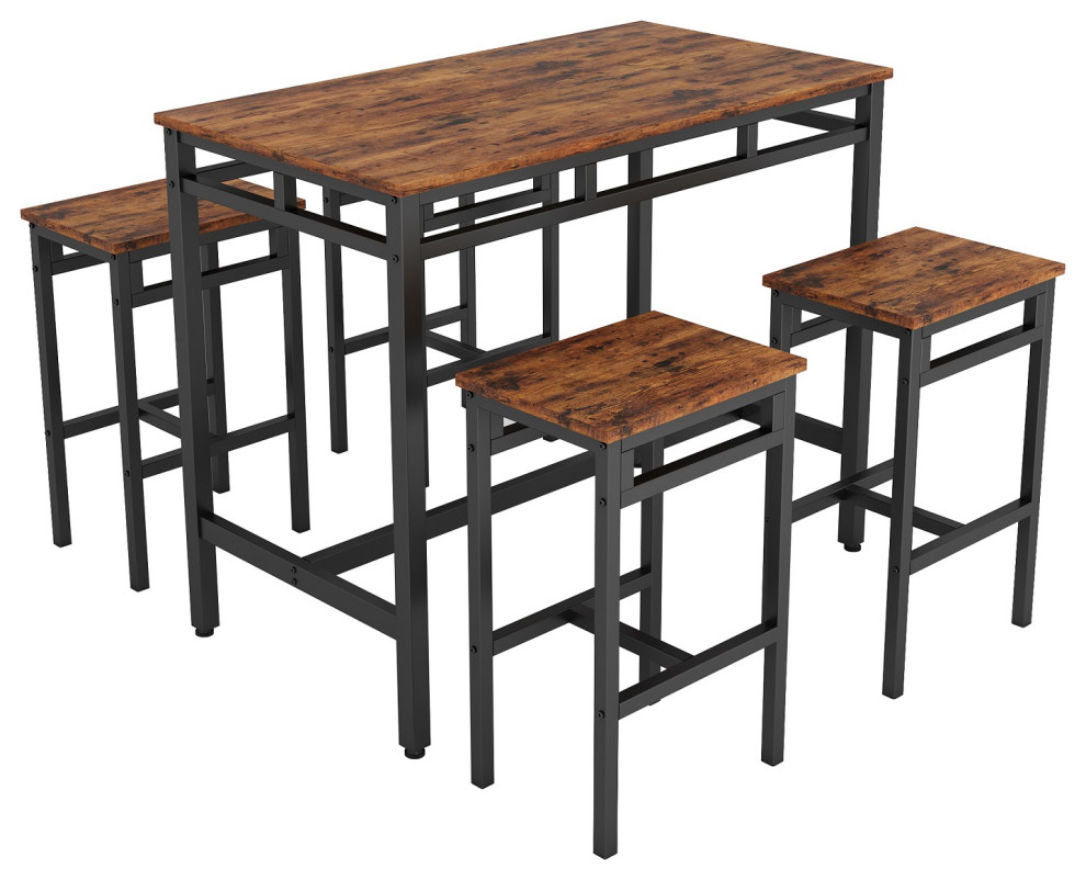 5-Piece Bar Table Set With High Stools, Rustic Brown - Industrial ...